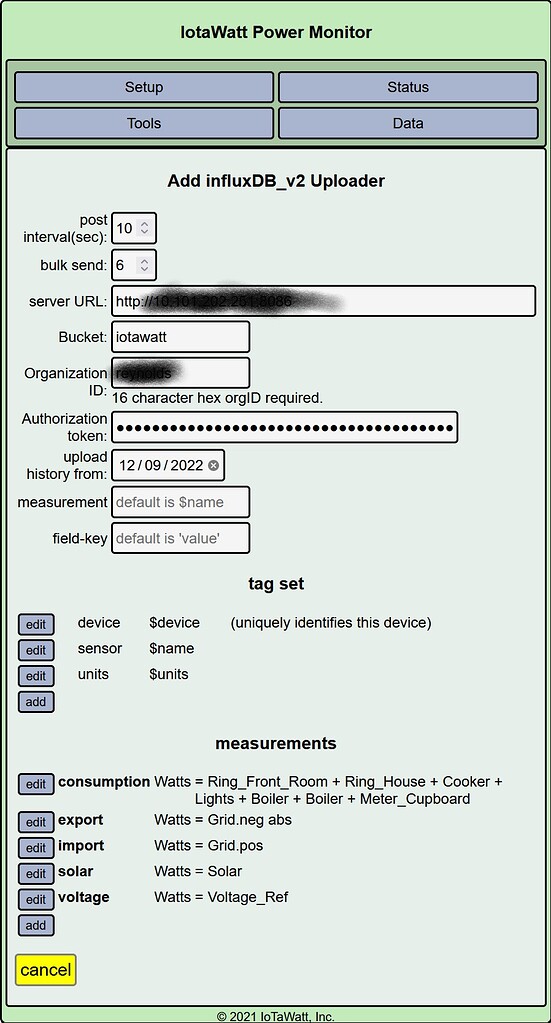 Cant save my InflixDB V2 uploader config - IoTaWatt User Community